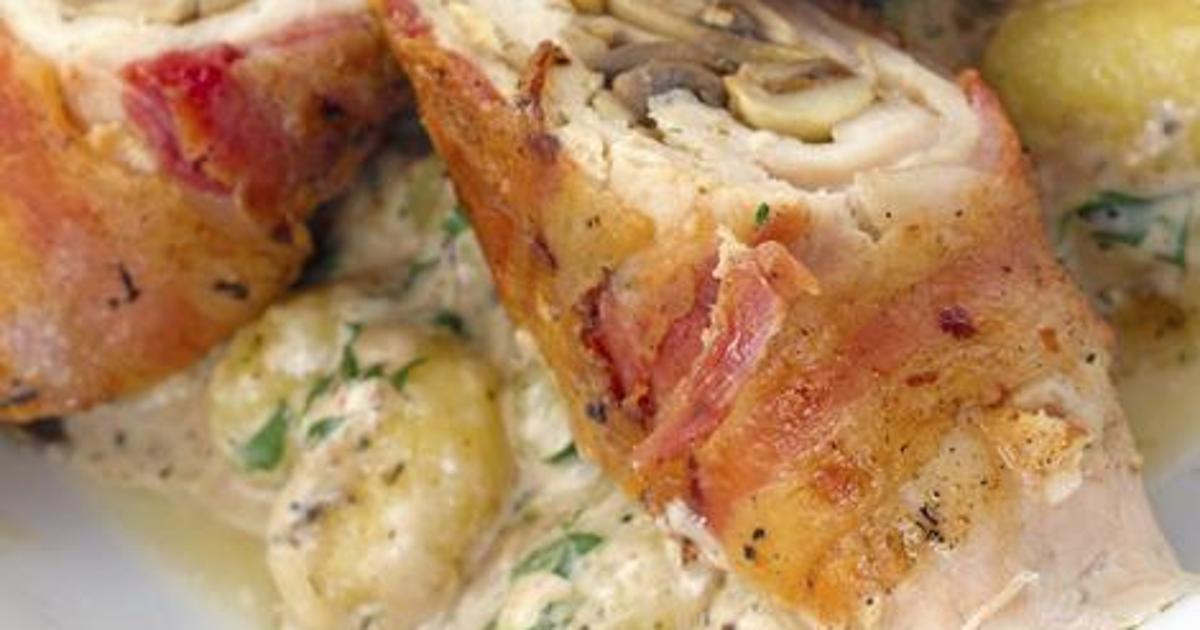 Pileće rolice s gljivama u ovitku od slanine